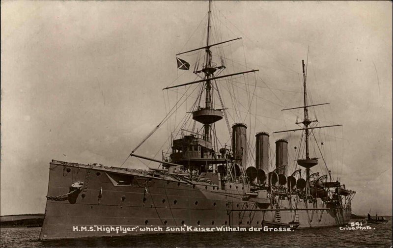 WWI RPPC British Navy HMS Highflyer BATTLESHIP MILITARY SHIP CRUISER ...
