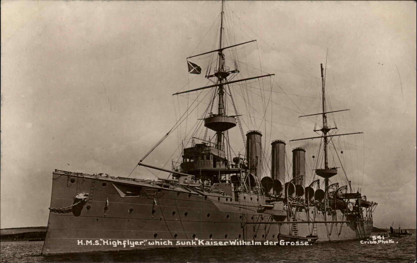 WWI RPPC British Navy HMS Highflyer BATTLESHIP MILITARY SHIP CRUISER ...
