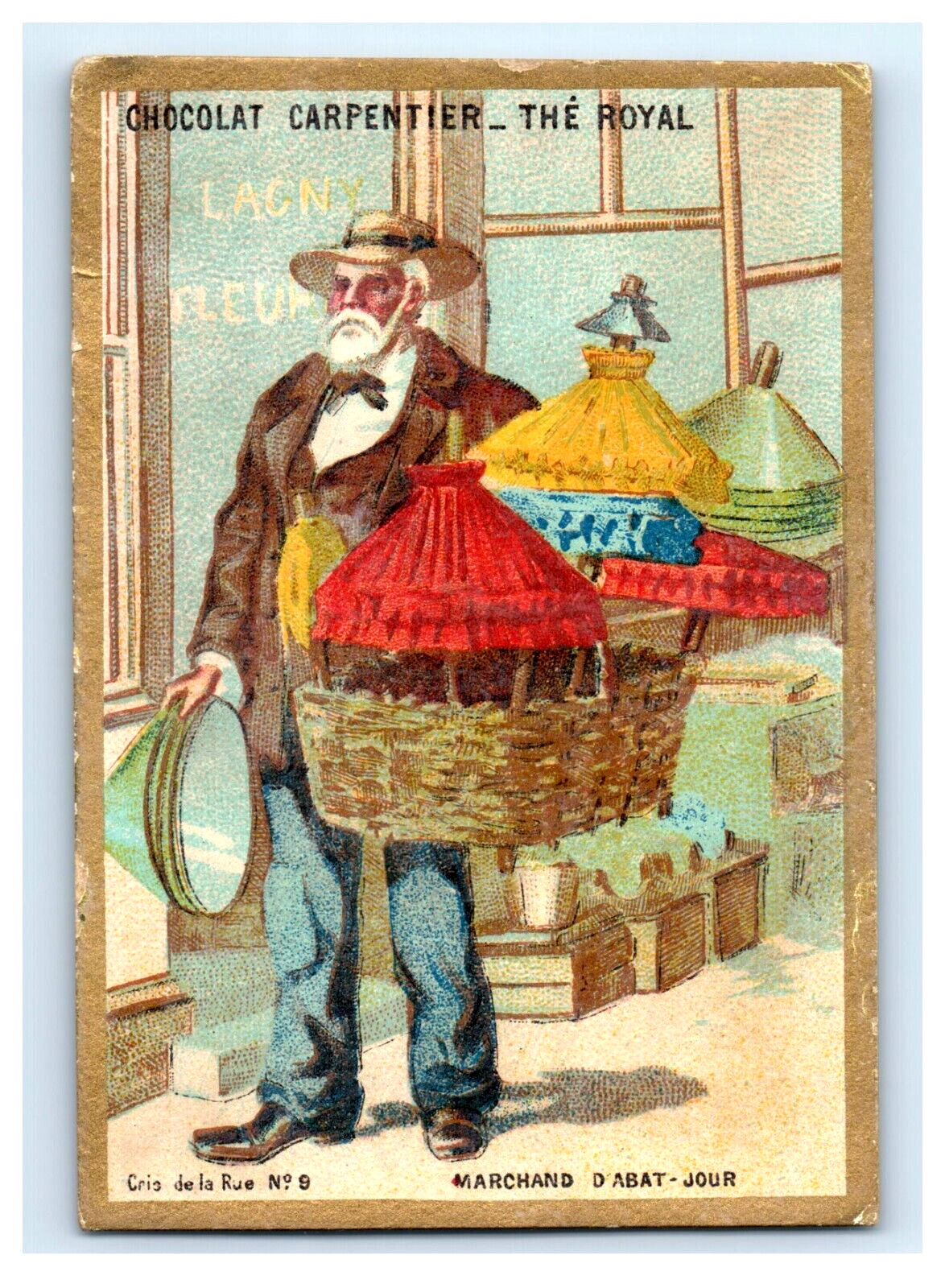 1880s-90s French Chocolat Carpentier The Royal Lampshade Street Seller ...