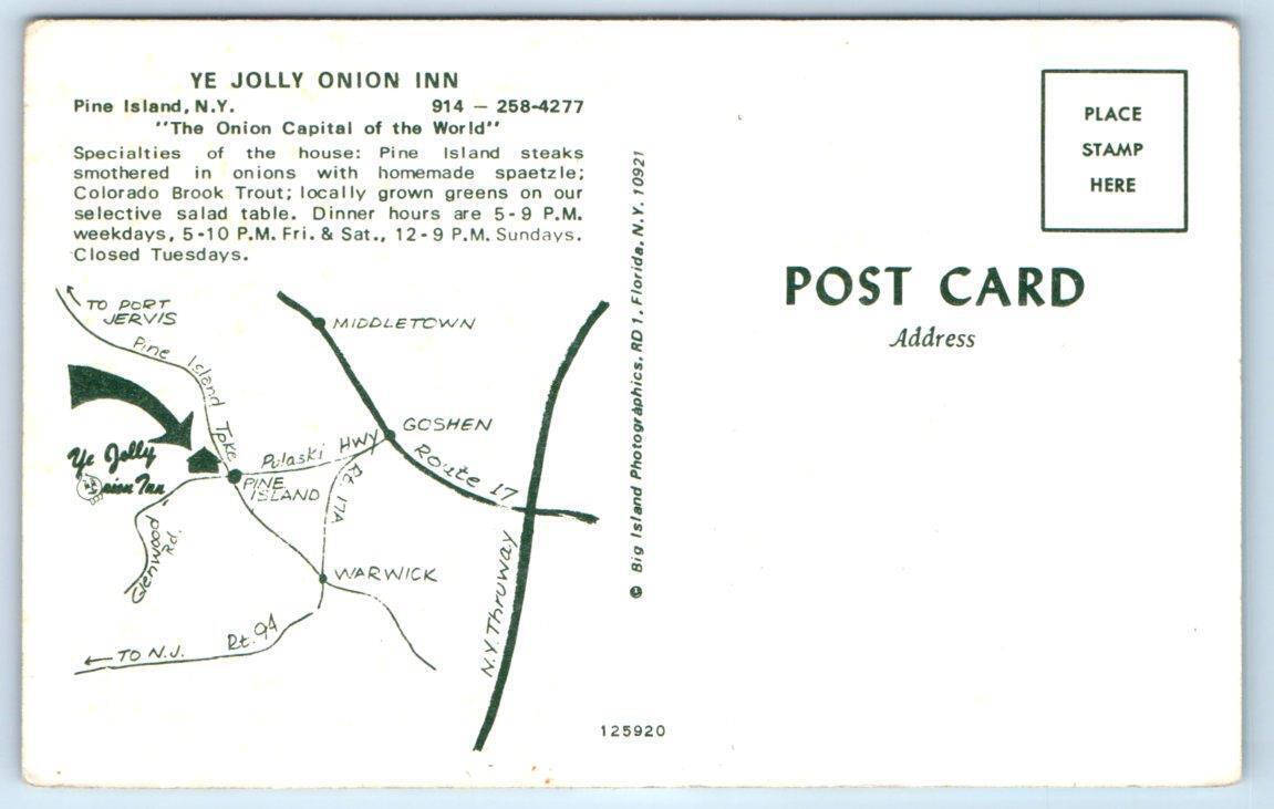 PINE ISLAND, NY New York ~ Roadside YE JOLLY ONION INN c1960s w/MAP ...