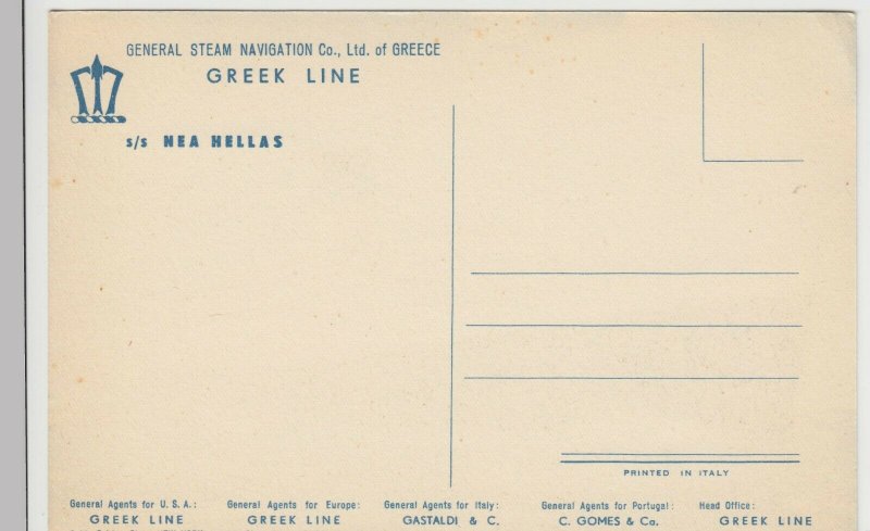 Shipping; Greek Line SS "Nea Hellas" Official Advertising PPC, c 1960's ...