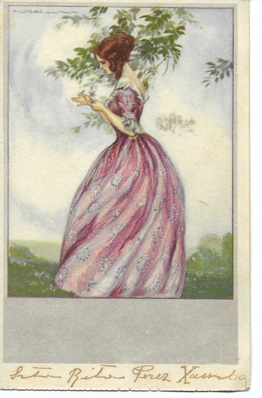 "Lady. On the wind, by Corbella" Old vintage Italian artist signed ...