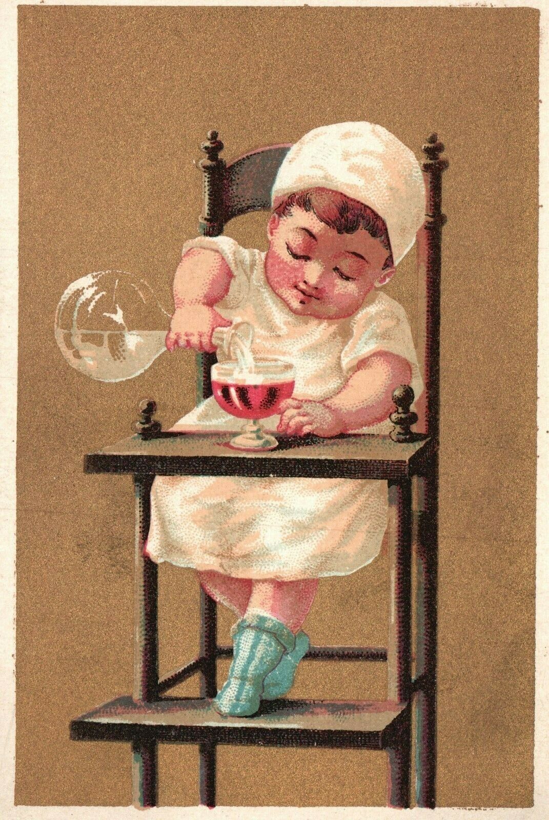 1880s-90s Baby Sitting in High Chair Pouring a Drink Trade Card ...