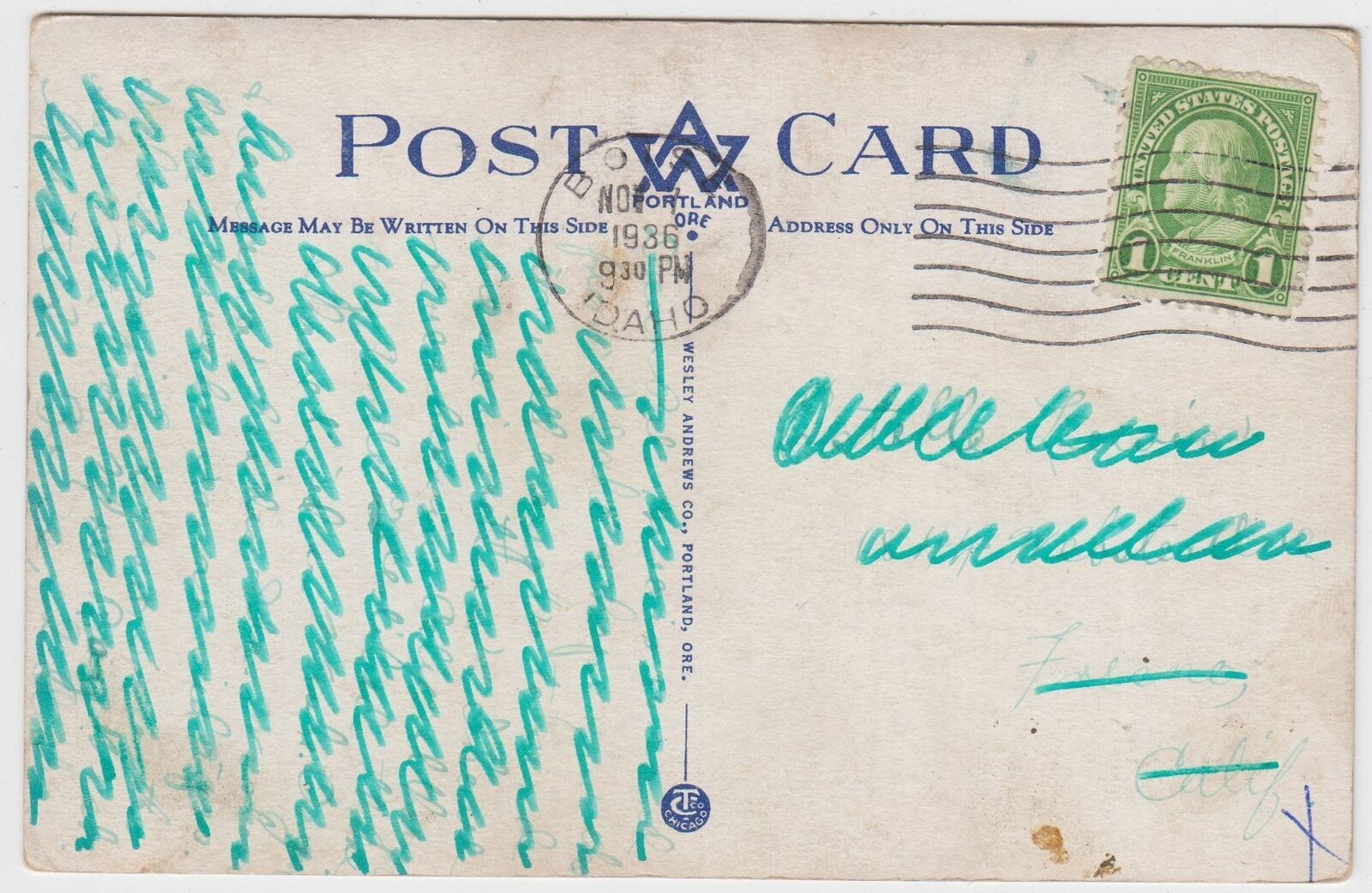 Snake River Idaho ID Postcard 1936 Perrine Ranch Blue Lakes Old Oregon ...