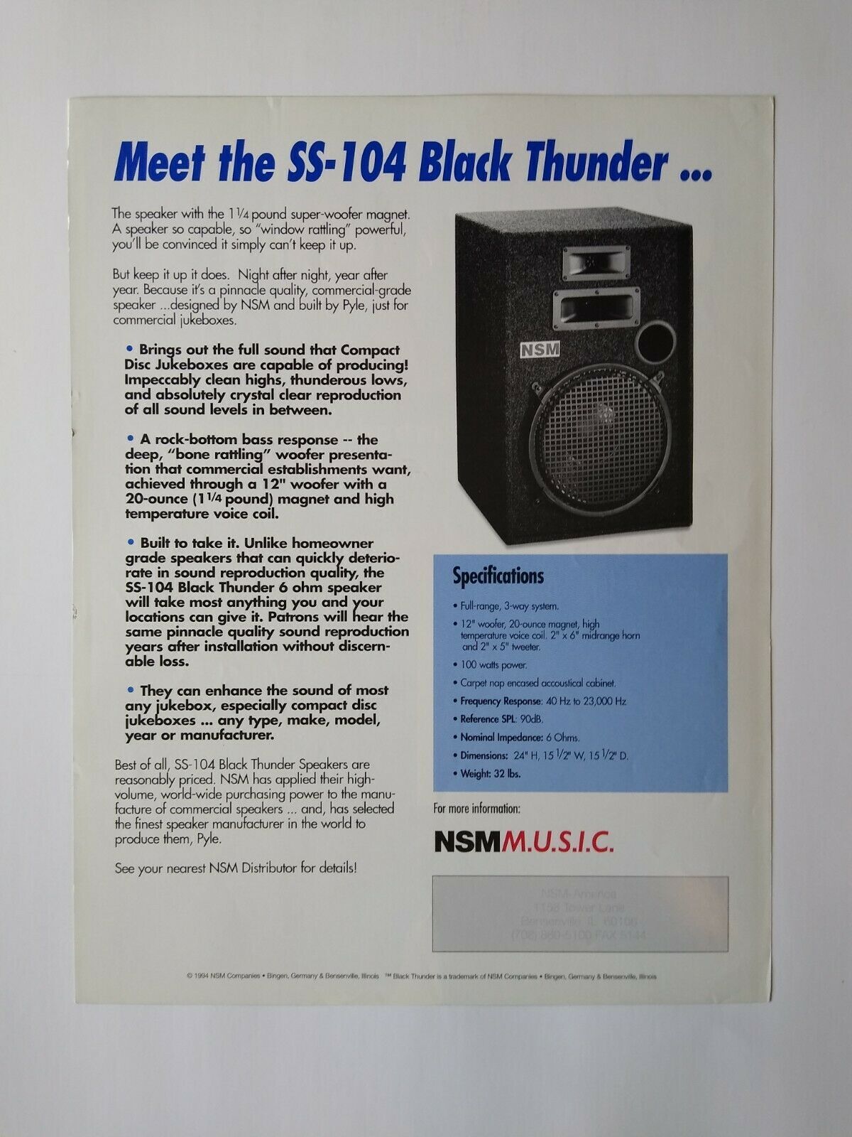 Jukebox Speakers Black Thunder SS-104 Flyer Original Phonograph Music ...