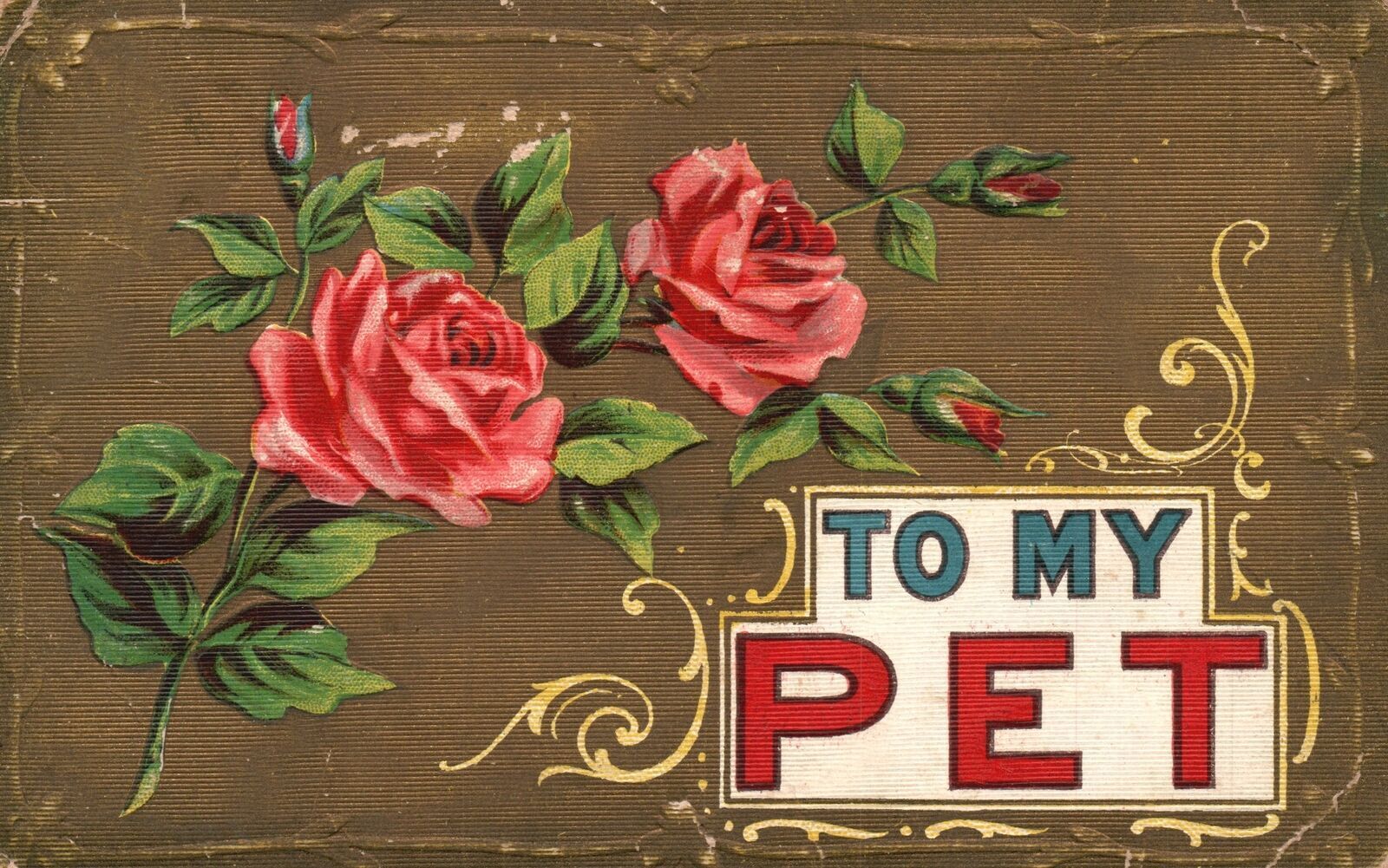 Vintage Postcard 1910's To My Pet Lettering Rose Flower Golden ...