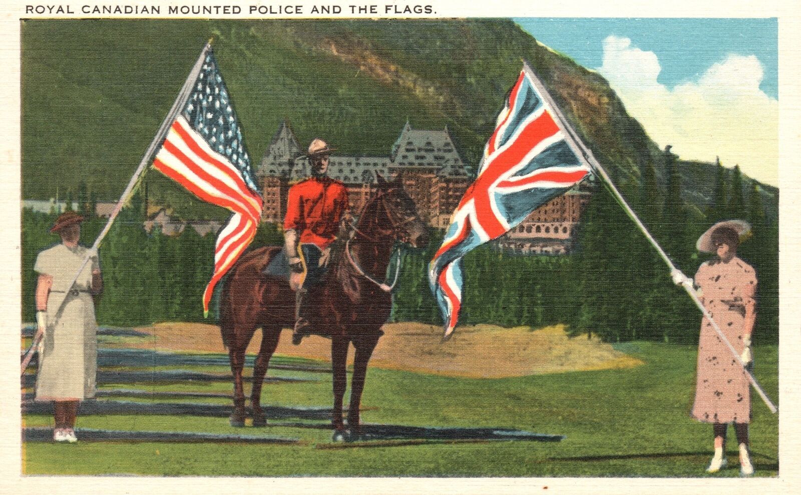 Vintage Postcard Royal Canadian Mounted Police & Flag Police Force ...