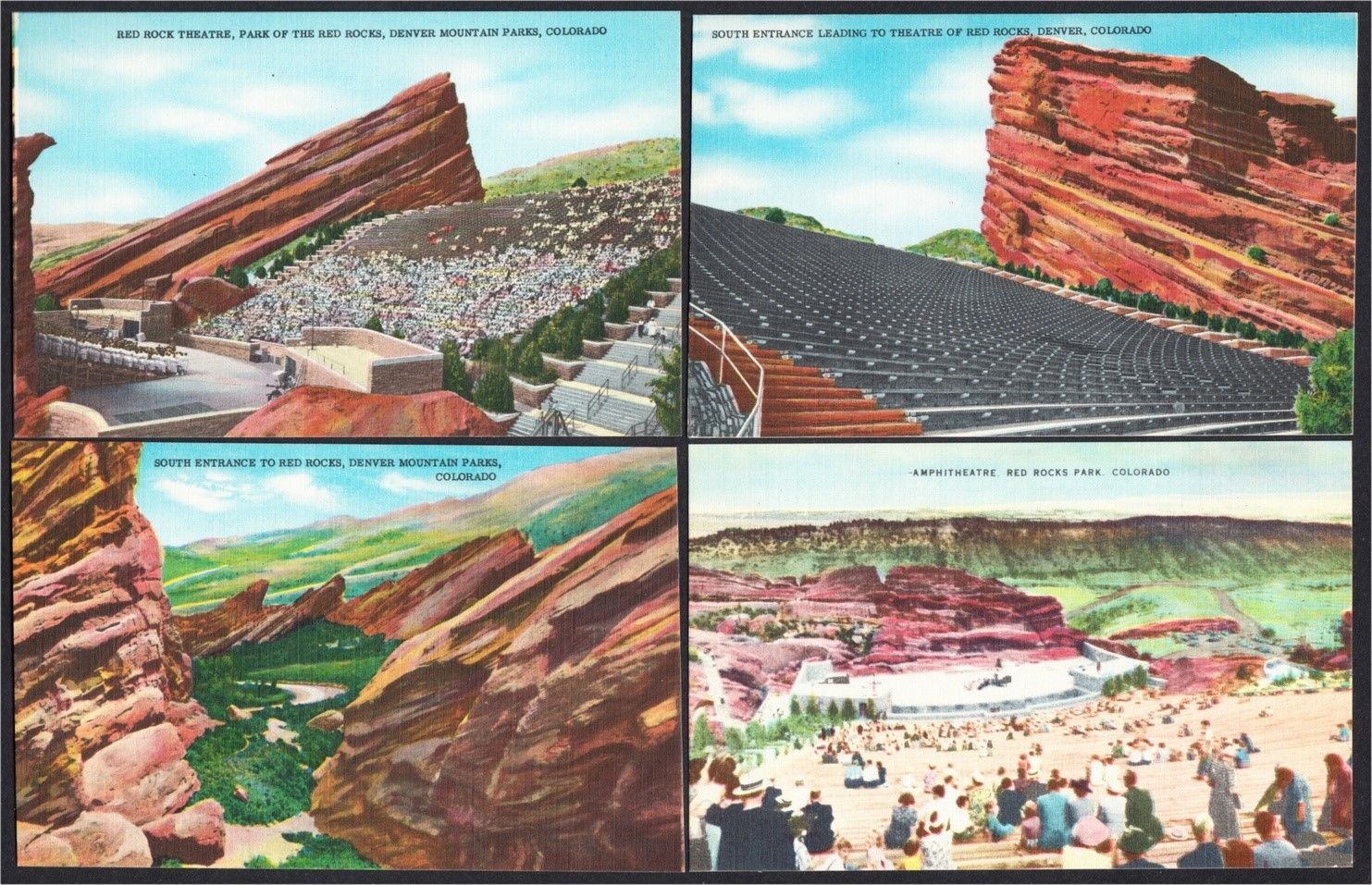 Morrison CO Red Rocks Theatre Amphitheater Set of 4 Linen Postcards ...