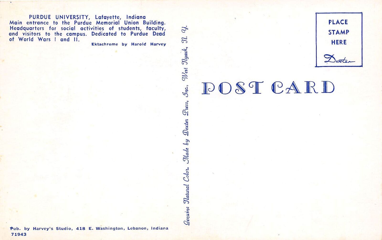 Lafayette Indiana 1960s Postcard Purdue University Main Entrance | Asia ...