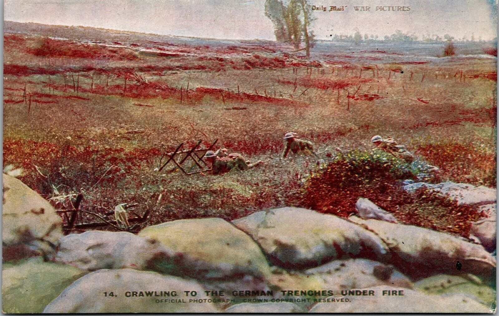 Vtg Soldiers Crawling to German Trenches Under Fire WW1 Military ...