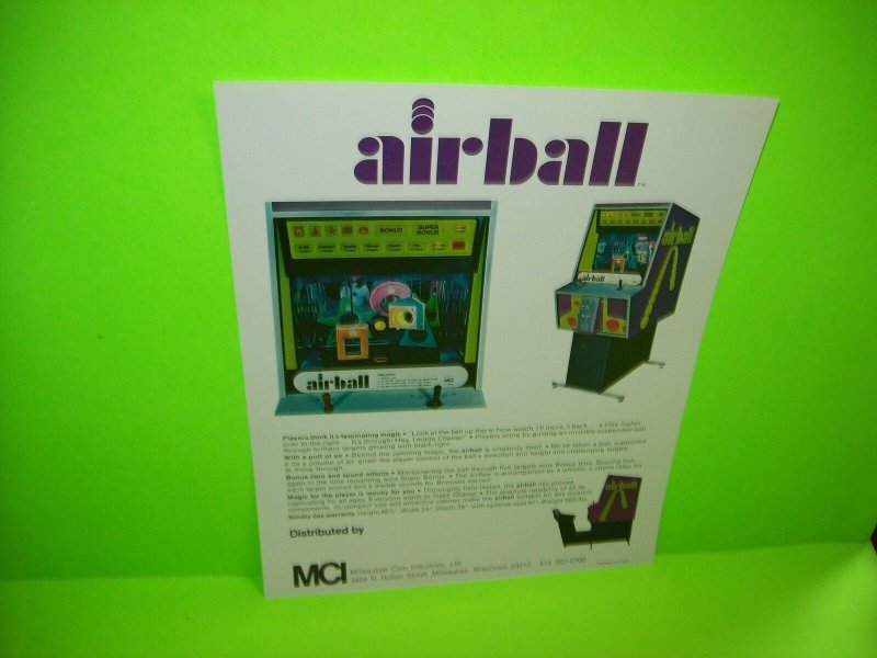 AIRBALL Arcade Game Flyer ORIGINAL NOS 1972 Unique Non Video Retro ...