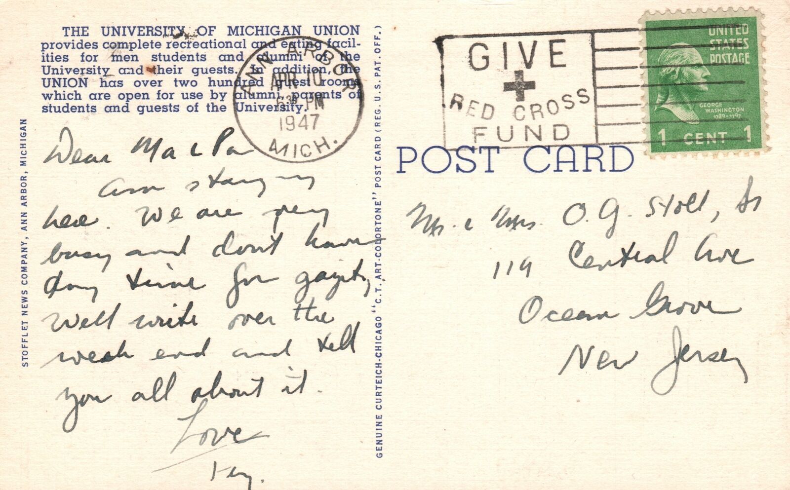 Vintage Postcard 1947 Michigan Union Building Michigan University Ann ...