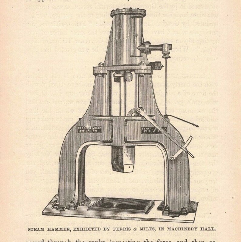 1876 Steam Hammer by Ferris & Miles Victorian Era Engraving 2T1-57f ...