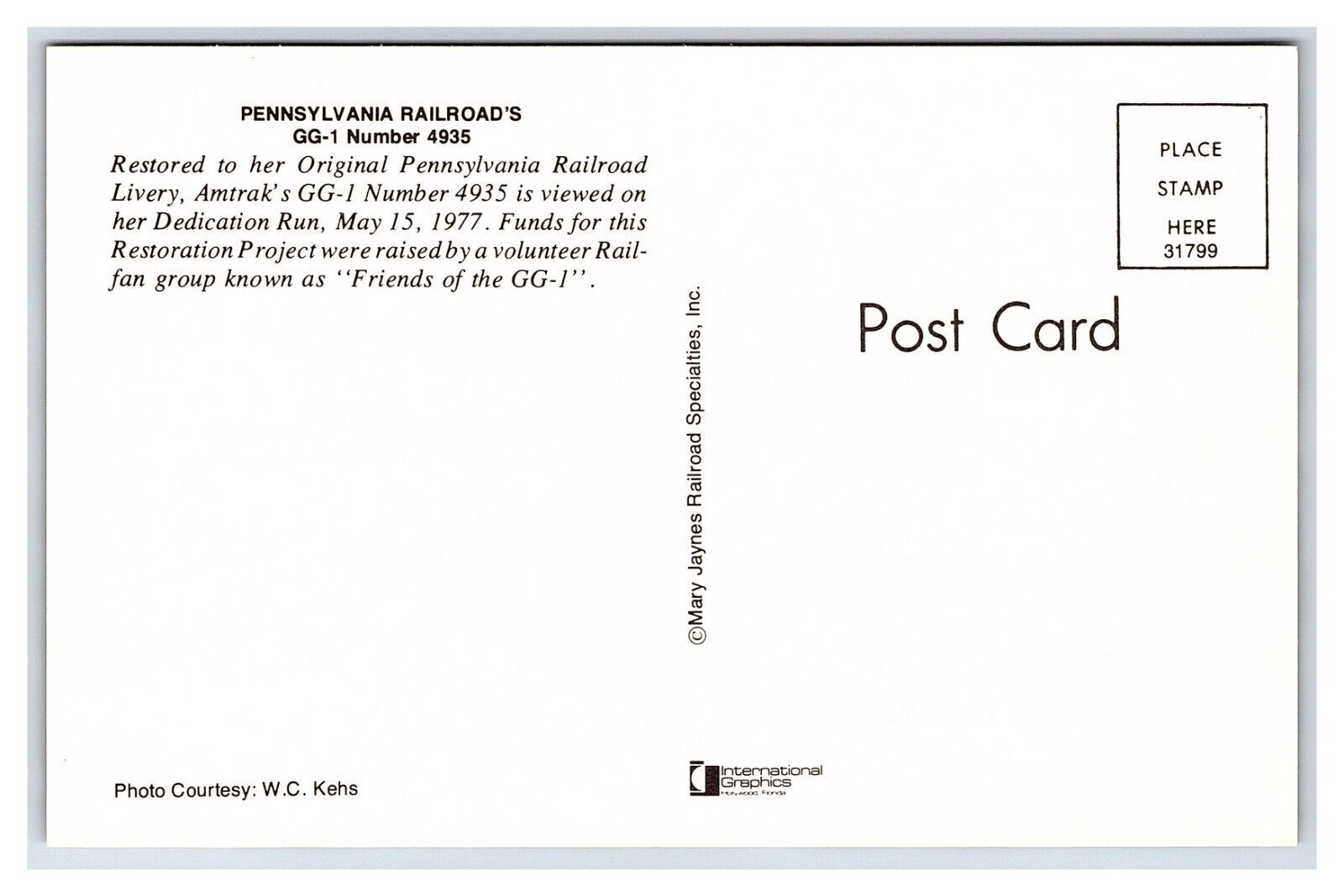 Pennsylvania Railroad's GG-1 Number 4935 Postcard Railroad Train ...