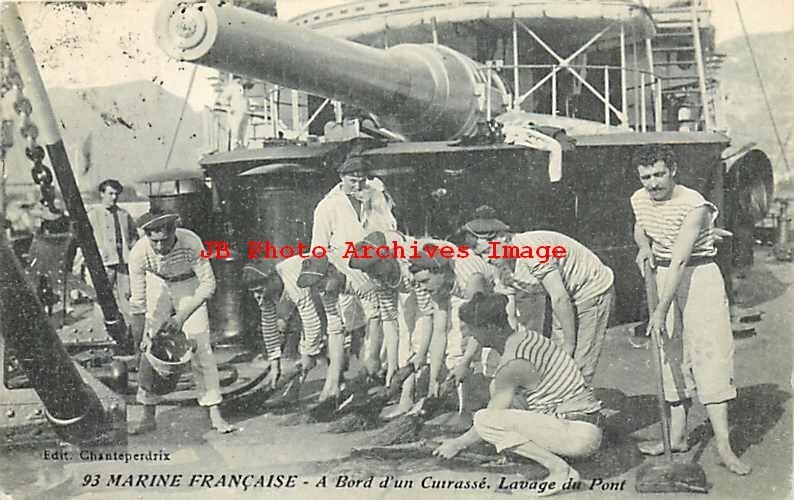 French Navy, Sailors Washing the Deck, A bord d'un Curasse ...
