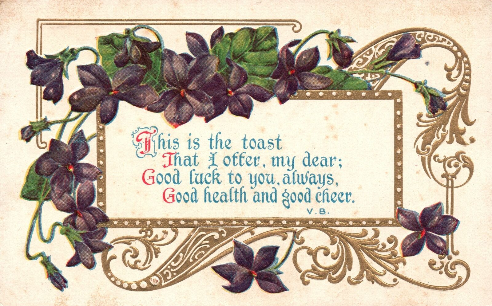 Vintage Postcard 1911 Toast To Offer Good Luck Message Purple Flower ...