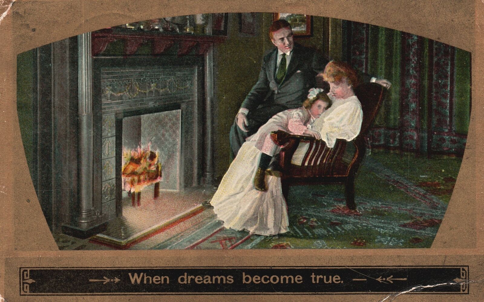 Vintage Postcard 1912 When Dreams Become True Family in Fireplace ...
