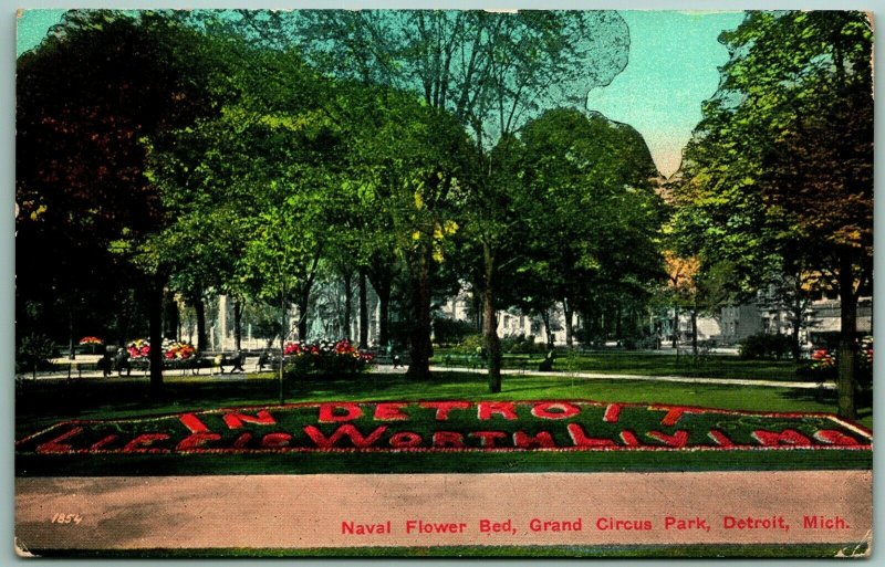 Naval Flower Bed Grand Circus Park Detroit Michigan MI UNP DB Postcard ...