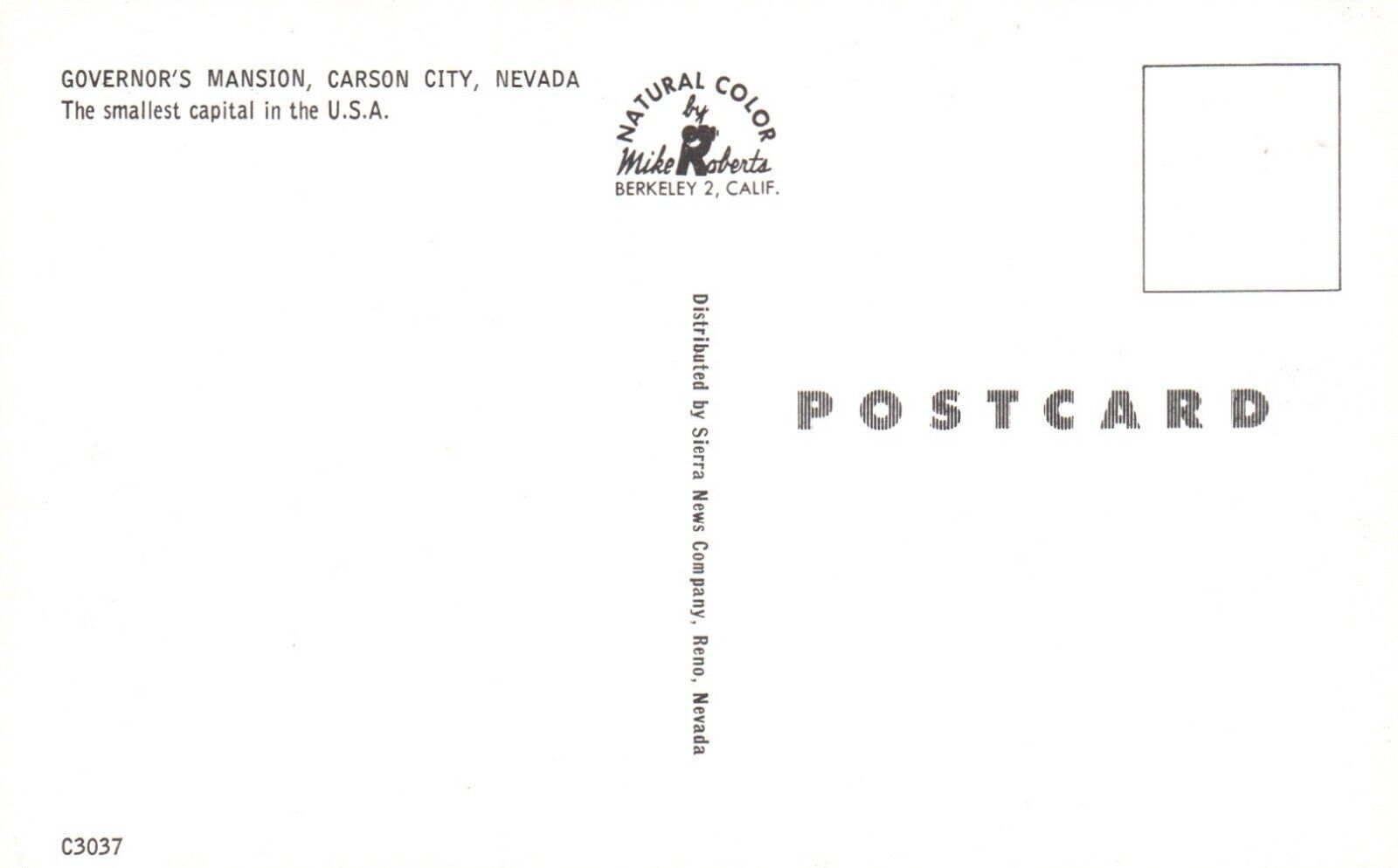 Postcard NV Carson City Nevada Governor's Mansion Chrome Vintage PC ...
