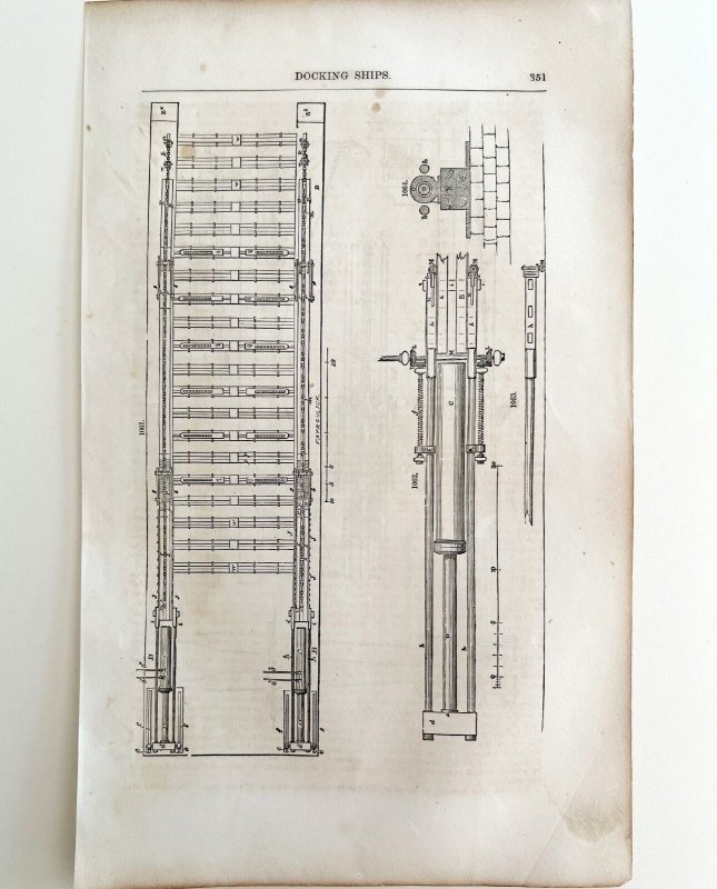 Docking Ships Diagram Woodcut 1852 Victorian Industrial Print Drawing ...