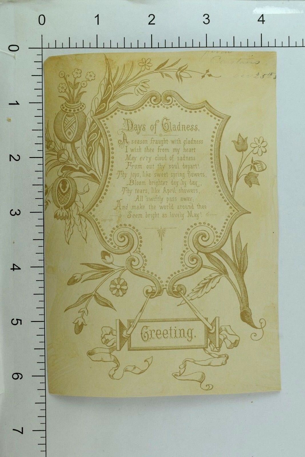 1880's Victorian Seasons Greetings Card Lovely Girl Daffodils Poem On ...
