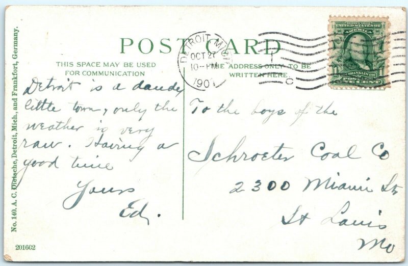 1907 Detroit, Mich. Water Works Park & Lake Litho Photo Postcard Towers ...