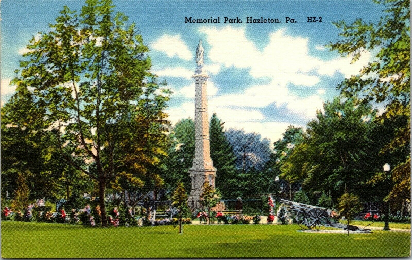 Vtg Hazleton Pennsylvania PA Memorial Park Monument 1940s Unused Linen ...