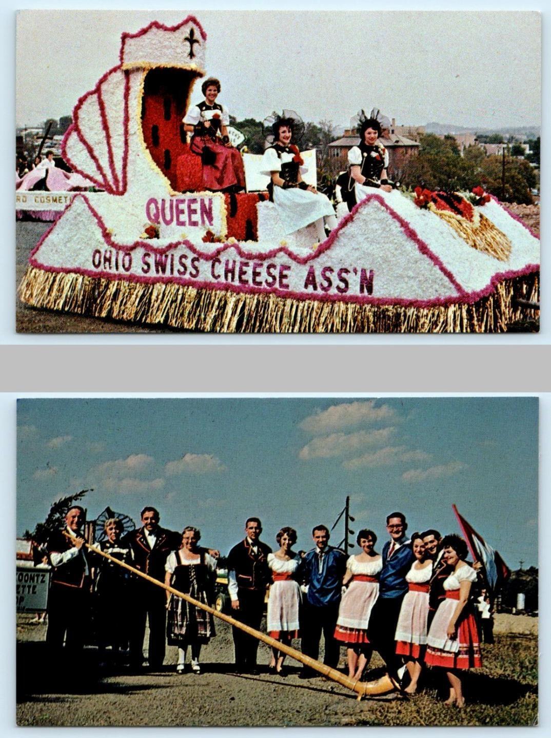 2 Postcards SUGARCREEK, Ohio OH ~ Swiss Cheese Festival QUEEN'S FLOAT ...