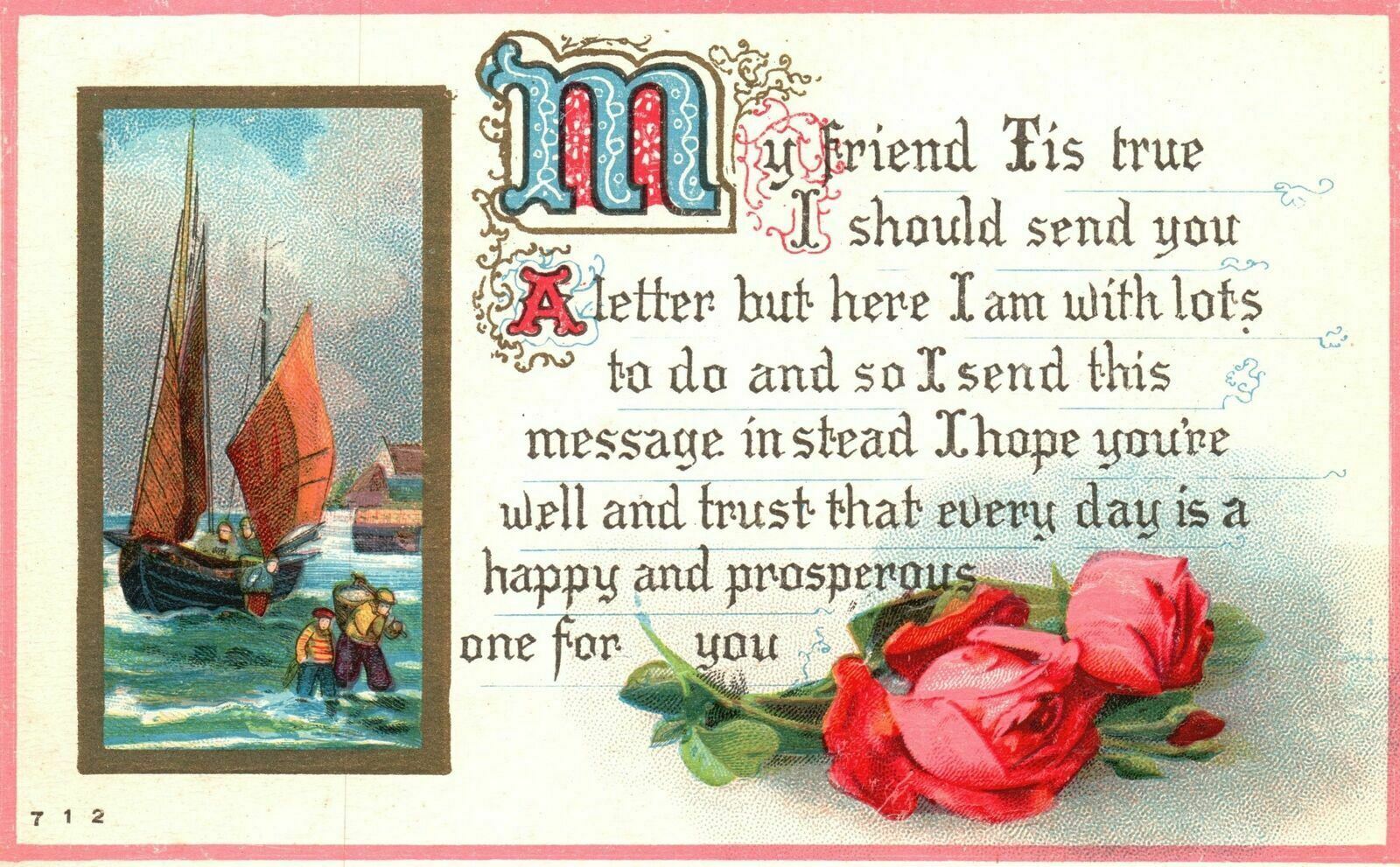 Vintage Postcard 1911 My Friends I Send You A Letter Hope You're Well ...