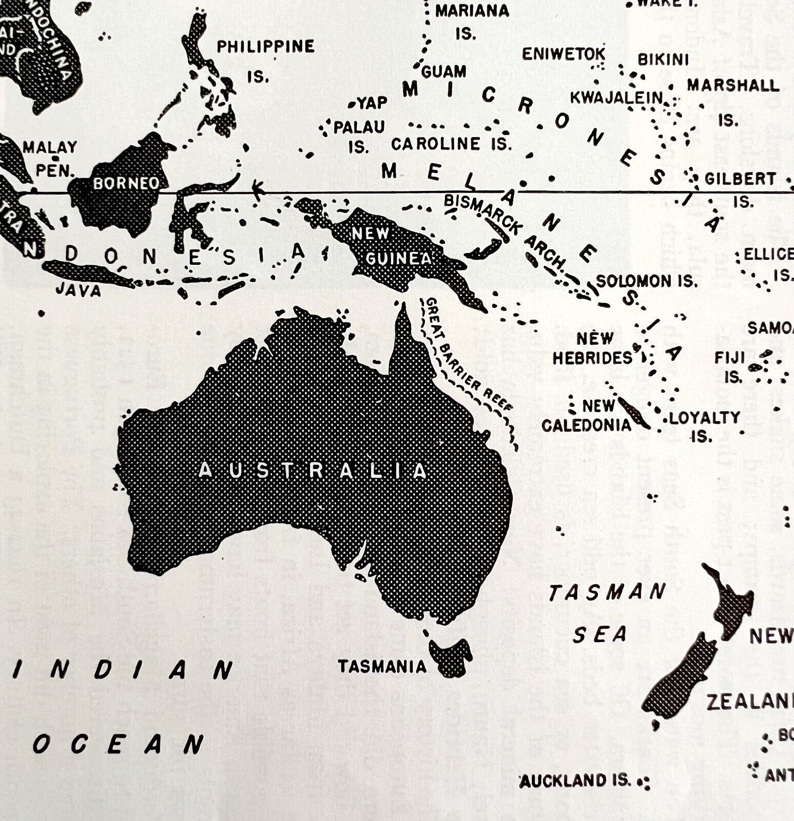 Map Of The Pacific Area North South Of Equator 1940s Print Australia ...
