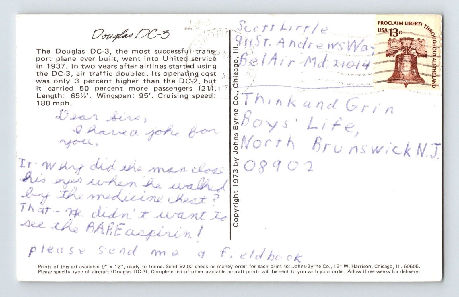 Postcard Airplane Douglas DC-3 Roy Andersen Watercolor Painting 1970s ...