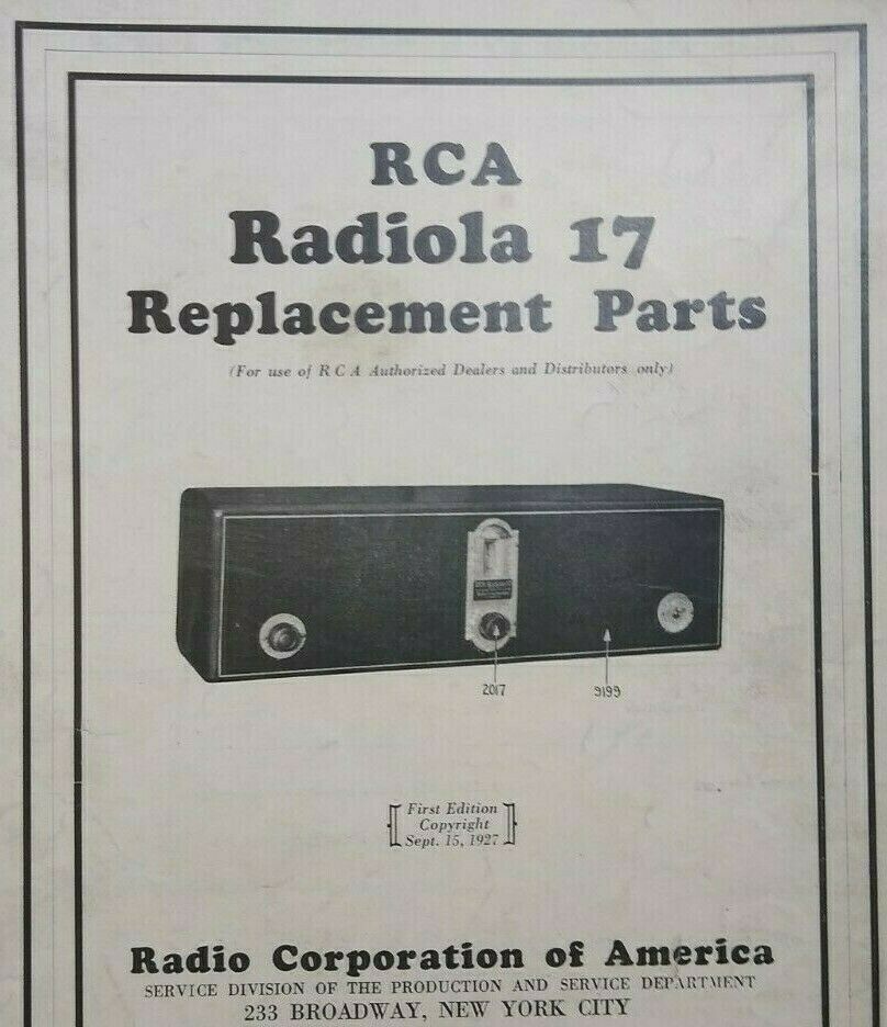 RCA Radiola 17 Replacement Parts Pamphlet 1927 Vintage Radio 4 Sided ...