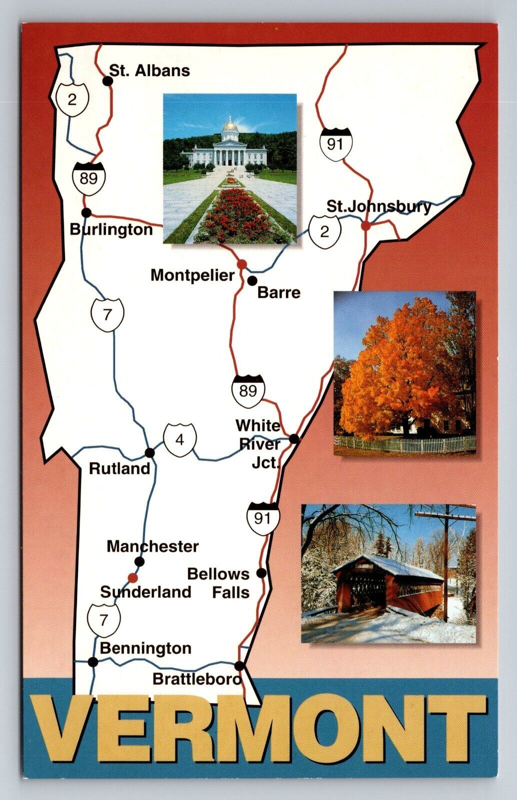 Vermont State Map Multi View Attractions Vintage Unposted Postcard ...