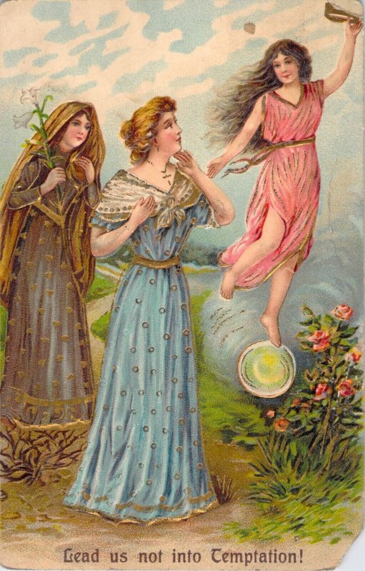 Vintage 1910s Lord's Prayer Religious Postcard "Lead Us Not Into ...
