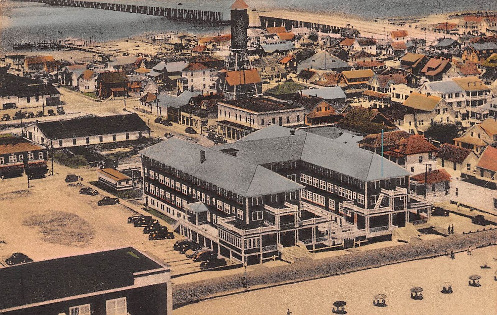 Ocean City Maryland Aerial View, Atlantic Hotel, Hand Colored Vintage ...