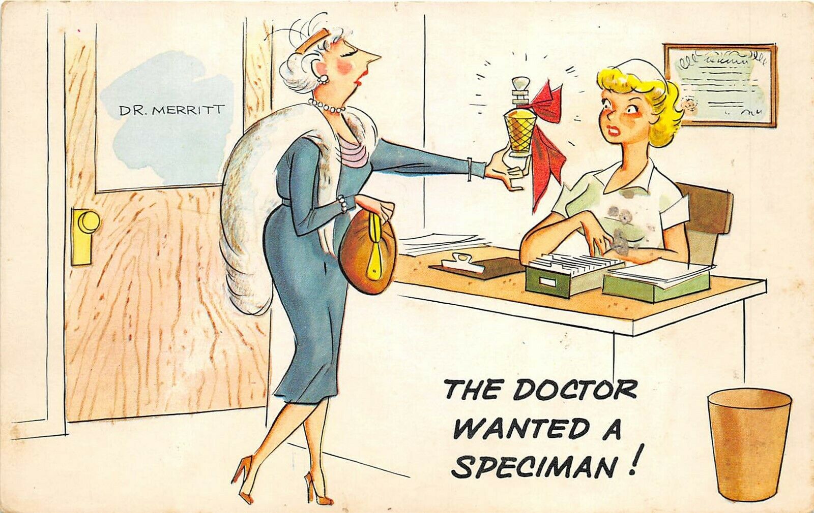 Doctor Wanted A Specimen 1950s Comic Postcard Lady Hands Perfume Bottle ...