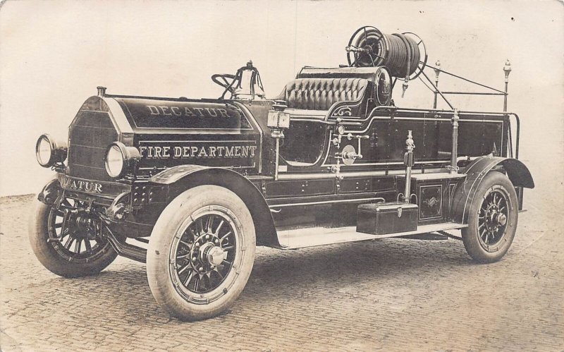 DS1/ Decatur Illinois RPPC Postcard c1910 Fire Department Engine Truck ...