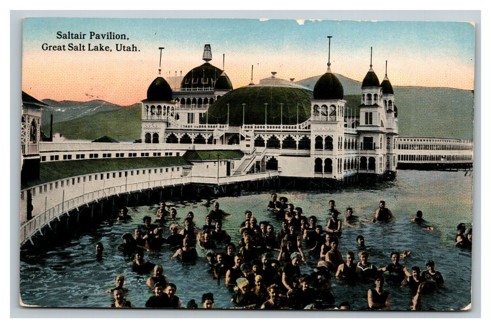 Vintage 1914 Colorized Photo Postcard Saltair Pavilion Great Salt Lake ...