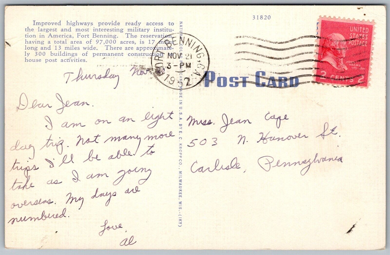 Vtg Fort Benning Georgia GA Hospital Army Base 1940s View Linen ...