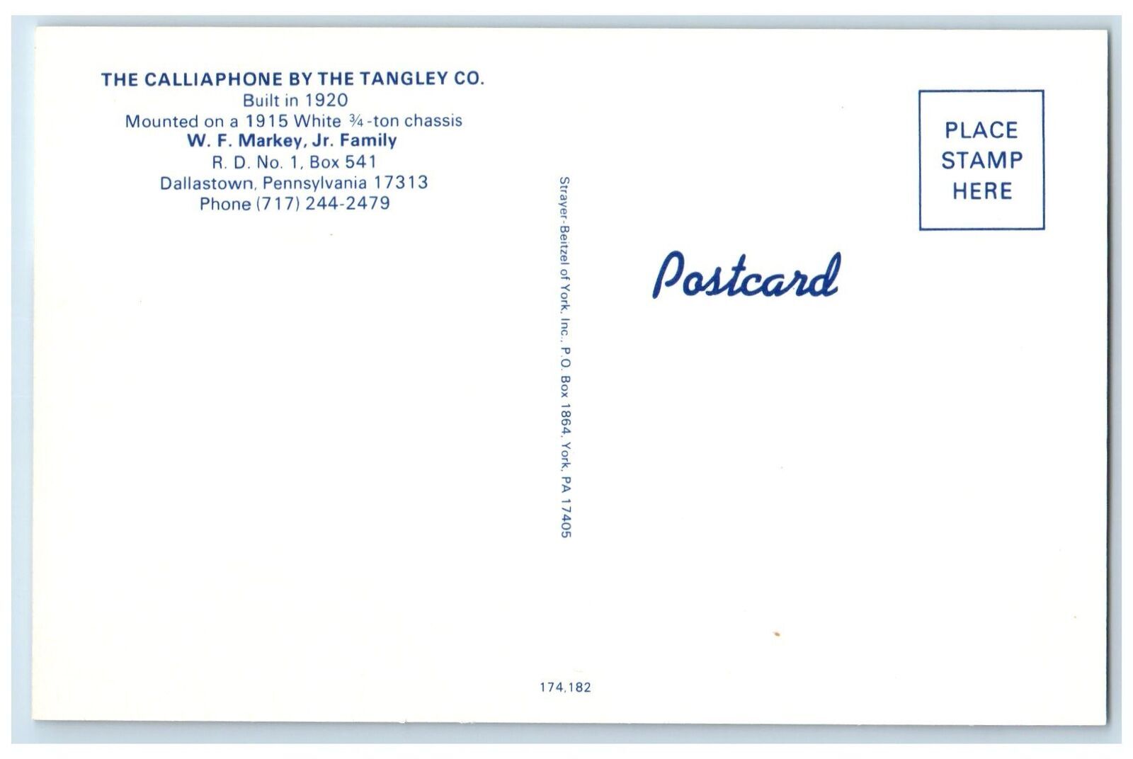 c1950's The Calliaphone Tangley Co. White Markey Family Dallastown PA ...