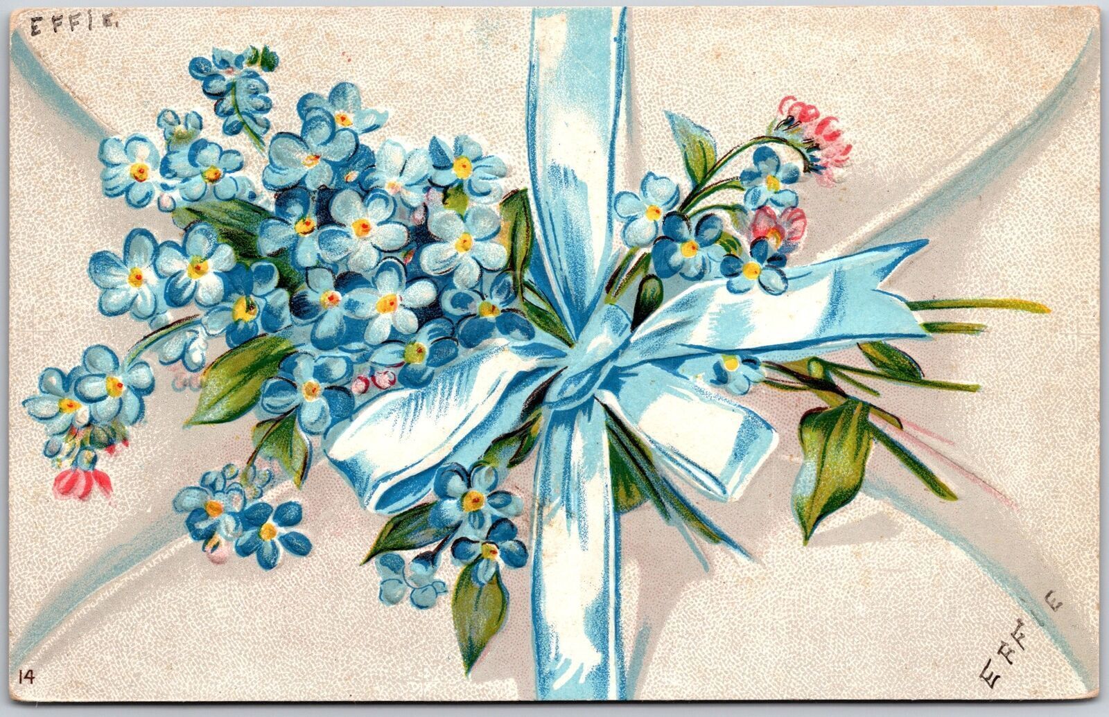 Flower Forget-Me-Nots Blue Ribbon Greetings & Wishes Card Posted ...