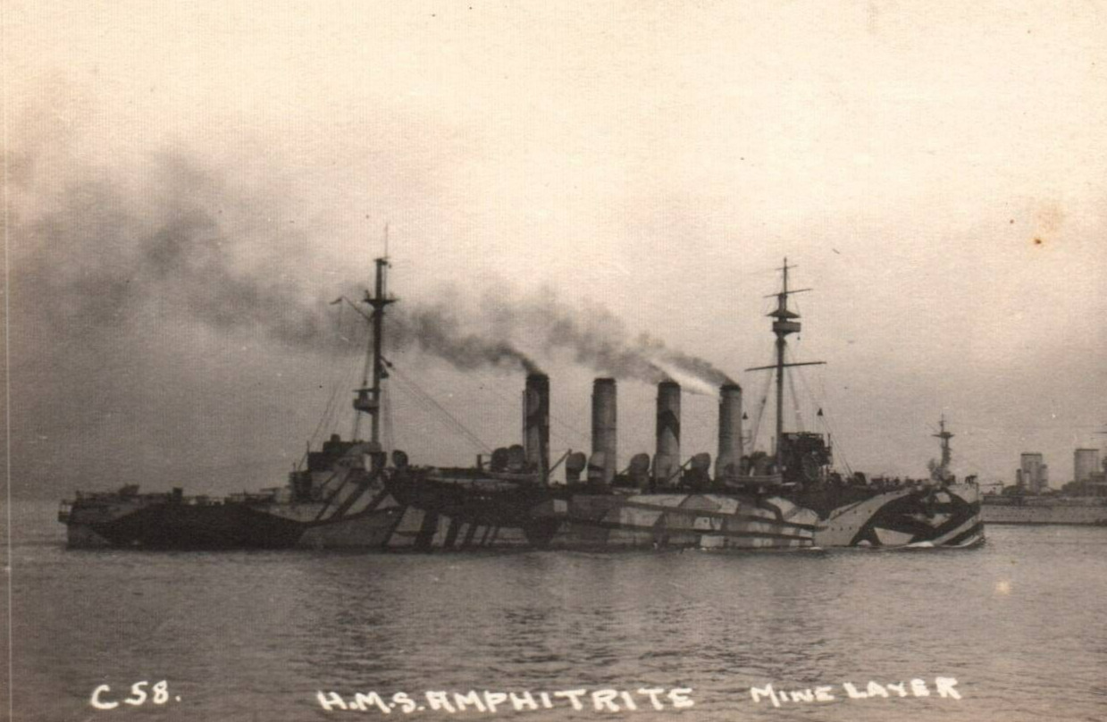 RPPC Photo British Royal Navy WWI HMS Amphitrite Cruiser Ship c.1900s ...