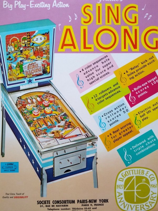 Sing Along Pinball FLYER Original Vintage 1967 NOS Game Paper Artwork ...