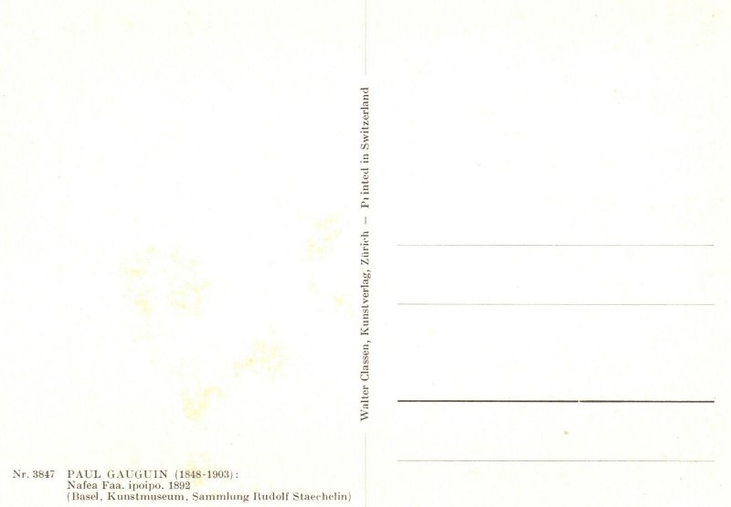 Postcard Paul Gauguin Nafea Faa Ipoipo Basel Kunstmuseum Sammlung ...