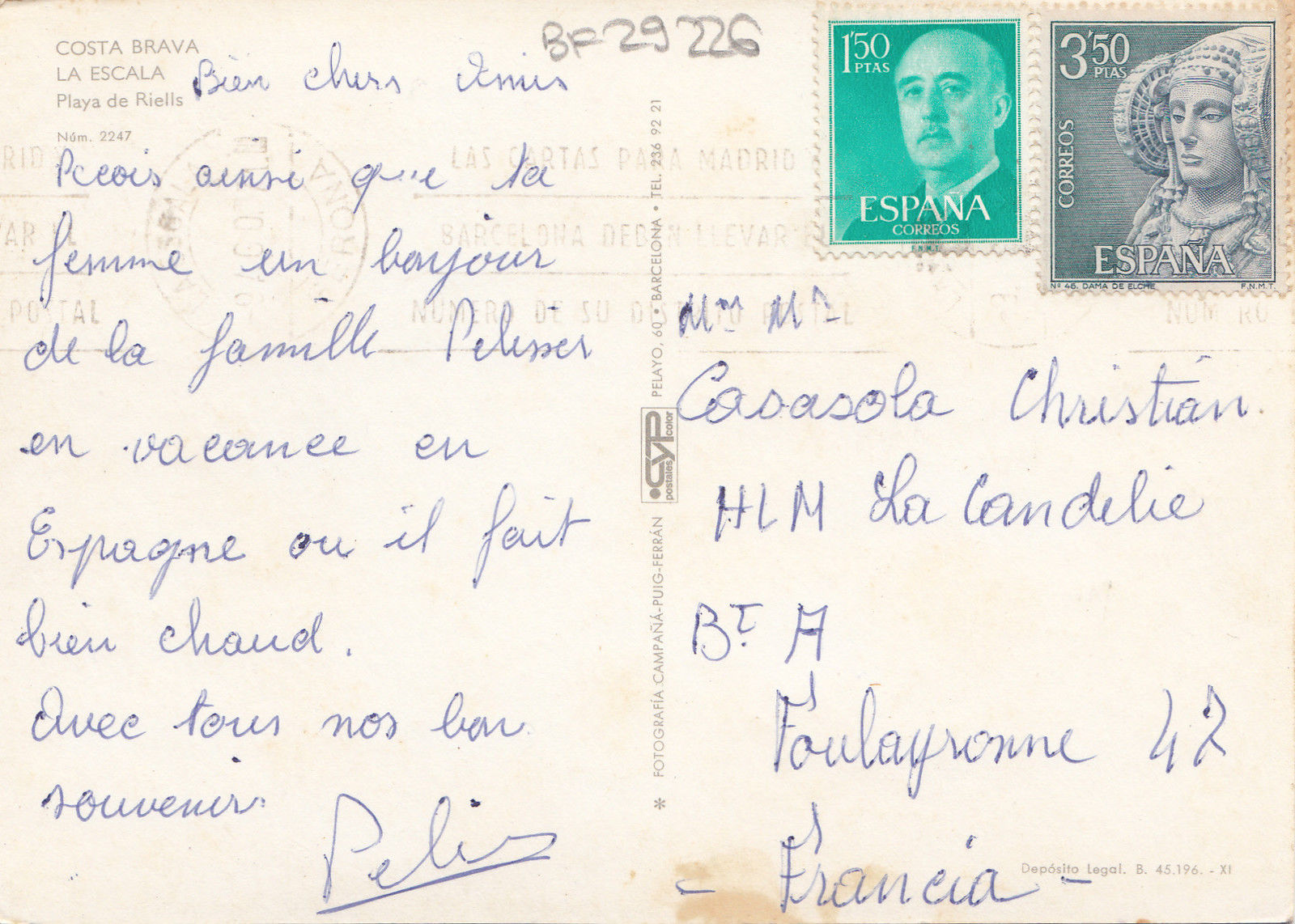 BF29226 costa brava la escala playa de rielis spain front/back image ...