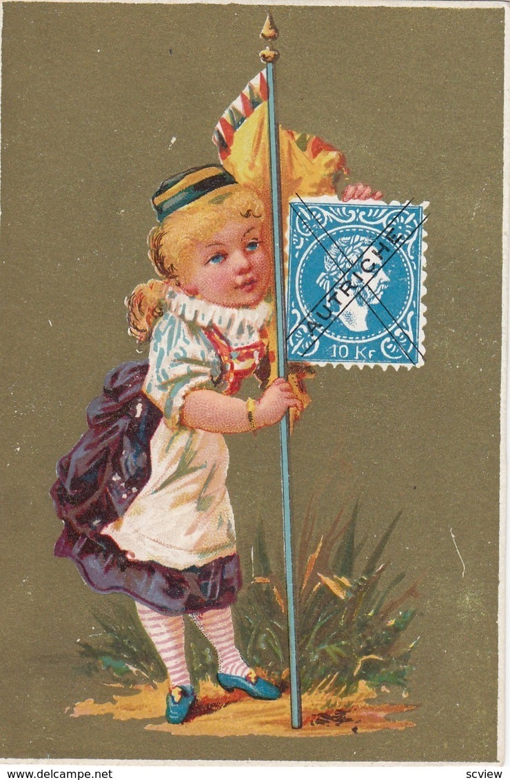 Trade Card (TC): Stamp & Girl carrying Flag , 1880-90s ; Austria ...