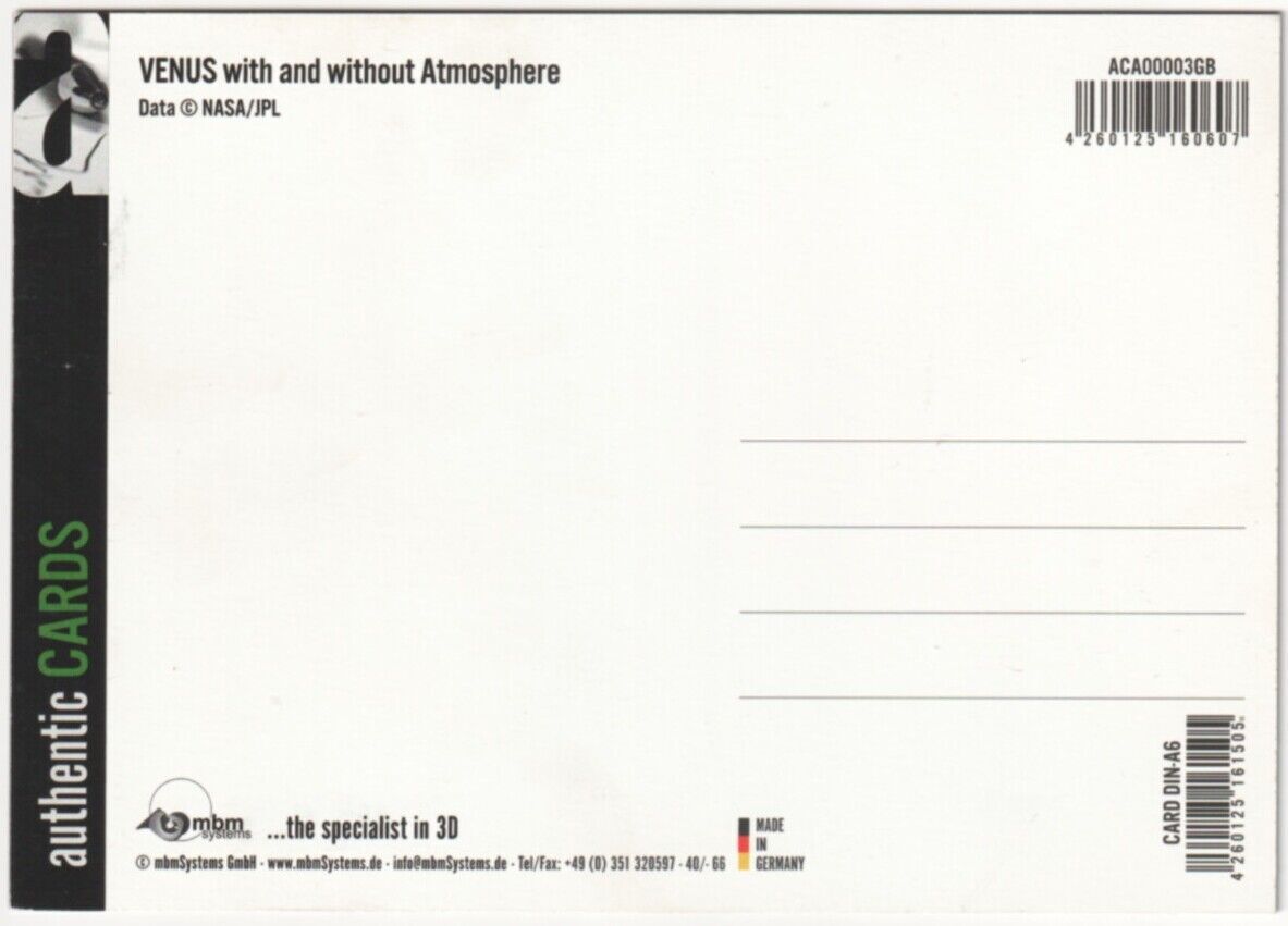 Venus With And Without Atmosphere, 3D Lenticular Postcard, Planetary ...