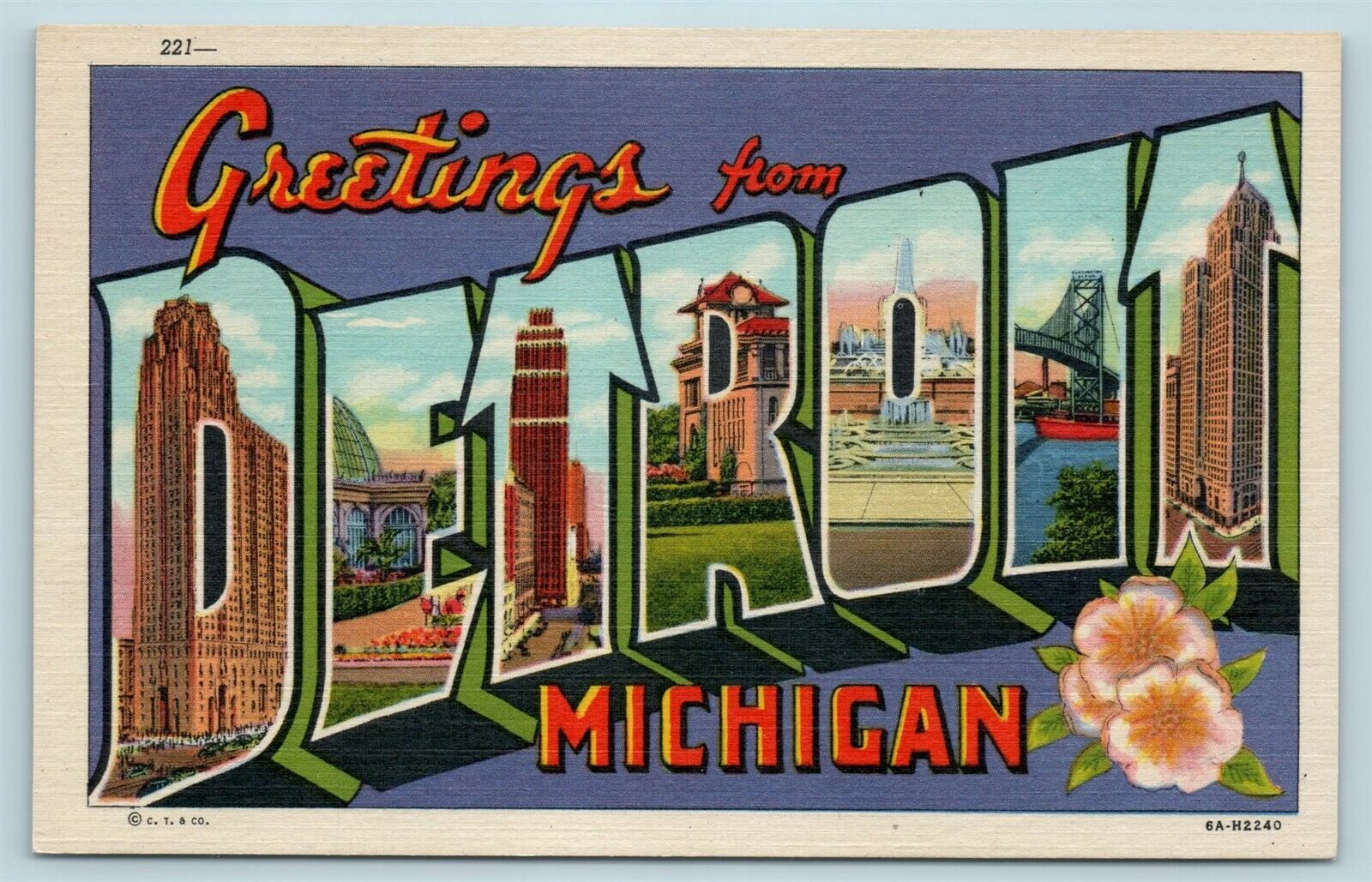 Postcard MI Detroit Michigan Large Letter Greetings From Detroit c1936 ...