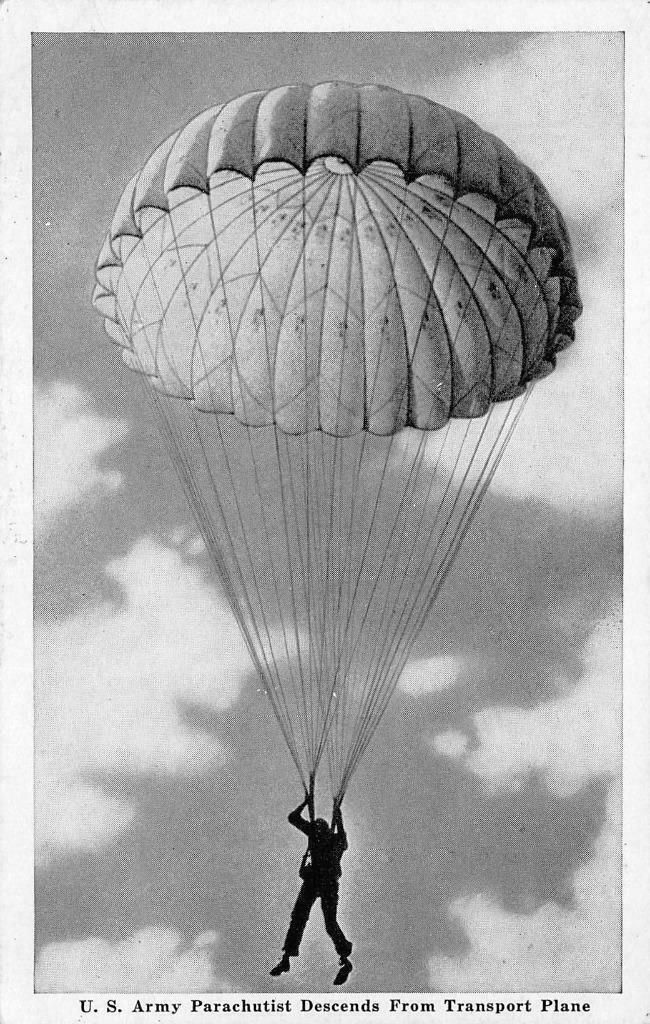 U.S. Army Parachutist Descends from Plane Military WWII c1940s Vintage ...
