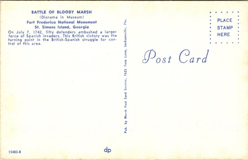 Vintage Postcard Battle of Bloody Marsh Diormama at Fort ST Simon ...